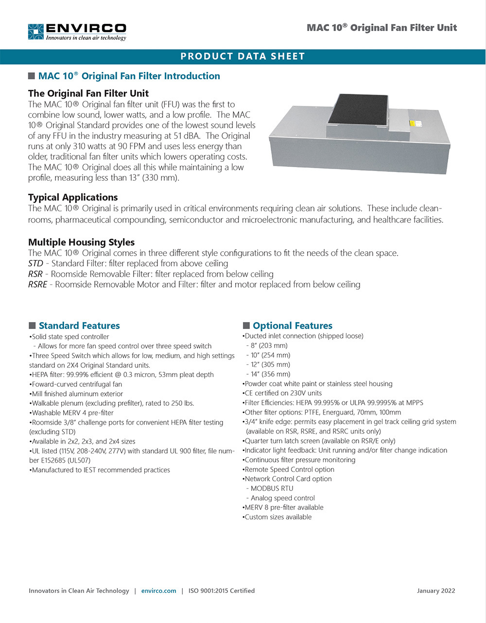 MAC 10® Original Fan Filter Unit (FFU) - Dynamic Devices